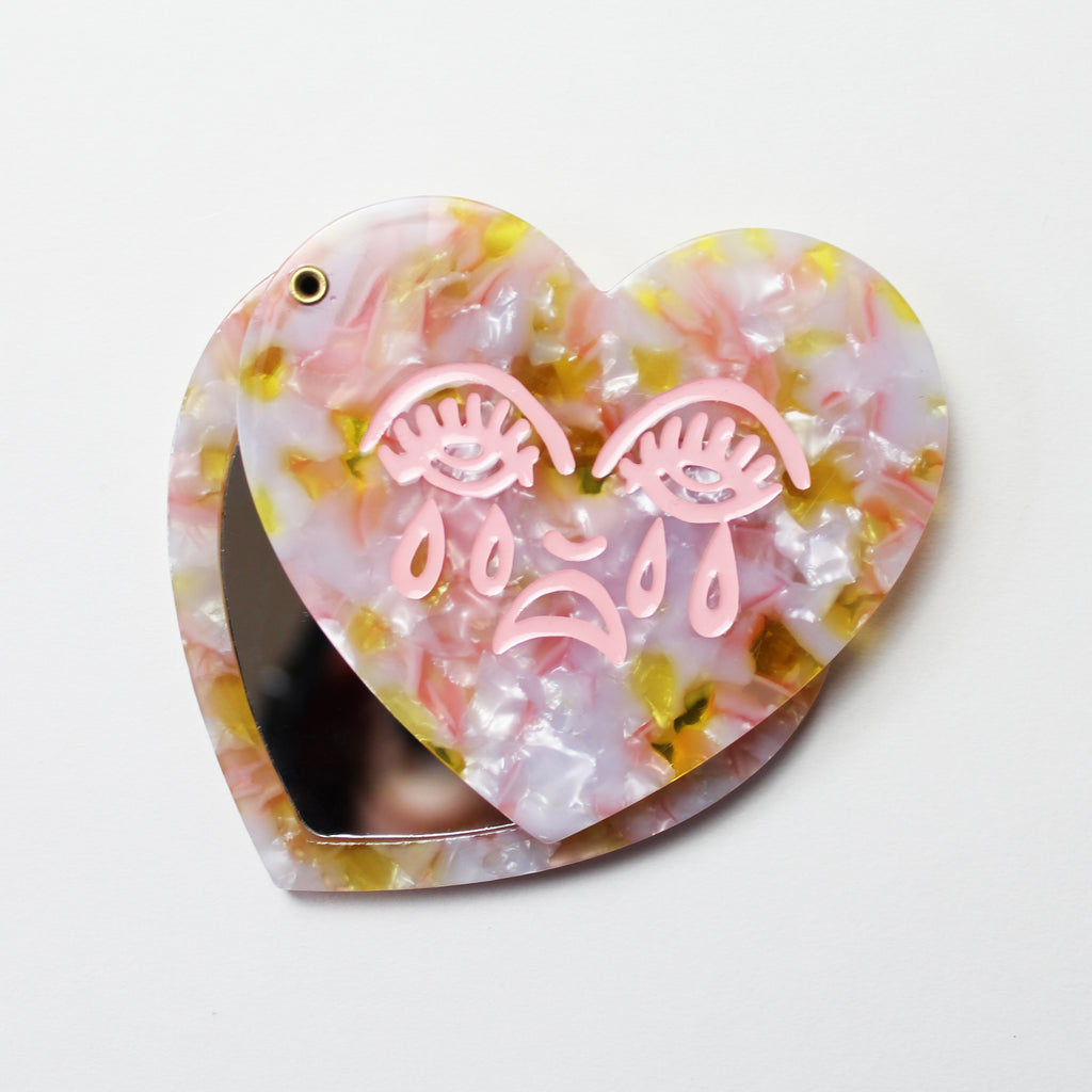 Pink Yellow Marble Crying Heart Shape Pocket Mirror Bert Grimm – Cousins Collective
