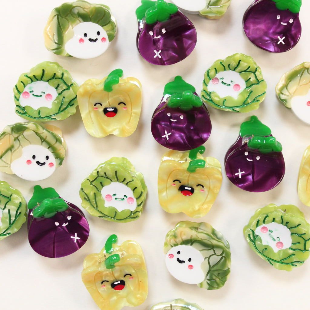 Cute Veg Mini Hair Claw Clips Vegetable Characters Cabbage Eggplant ...