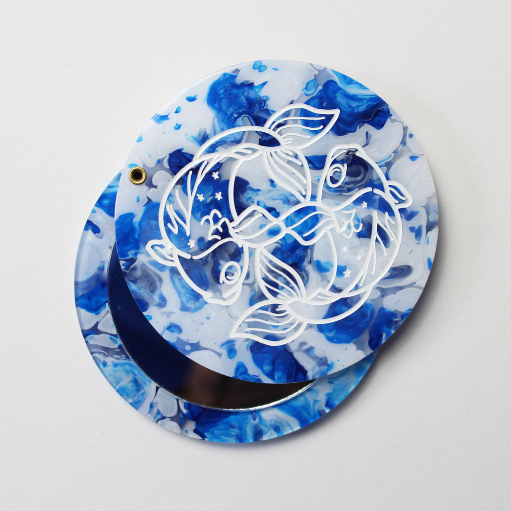 Fish Acrylic Pocket Mirror Pisces Blue White Marble – Cousins Collective