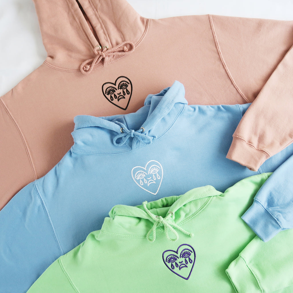 Crying Heart Embroidered Hoodie Tattoo Art Black Pastel Colours Custom ...