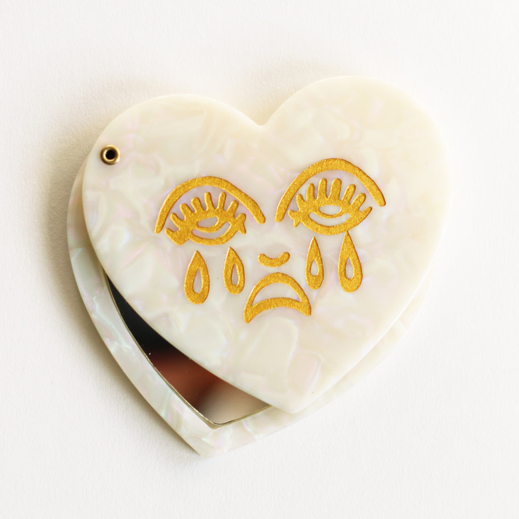 Pearl Cream Marble Crying Heart Shape Pocket Mirror Bert Grimm ...